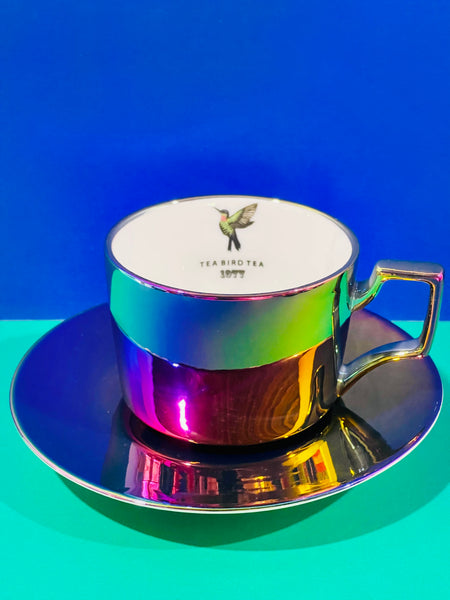 Rainbow Chrome Tea Cup and Saucer | Tea Bird Tea